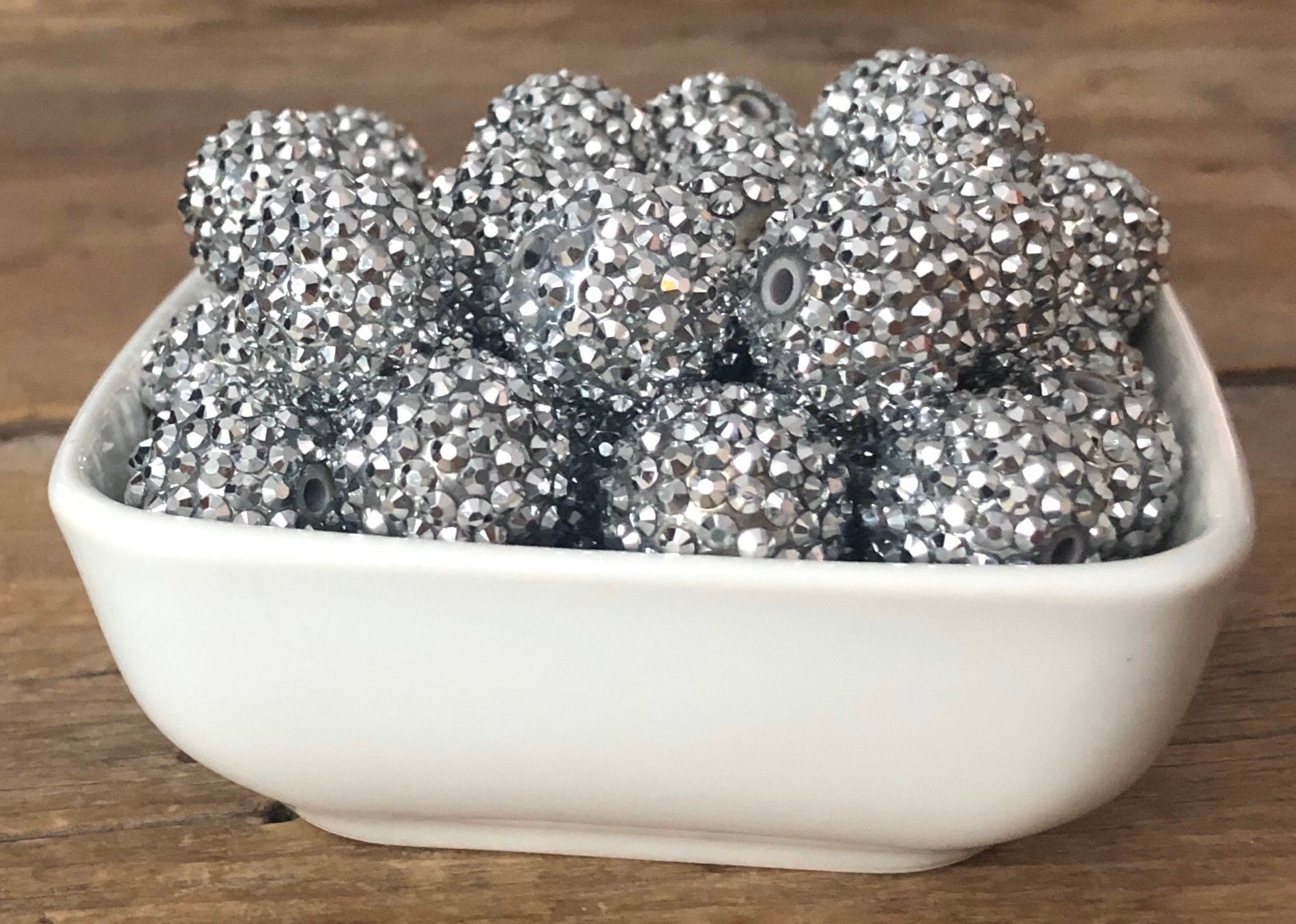 20mm Silver Rhinestone Bubblegum Chunky Bead, 10 Count - Etsy