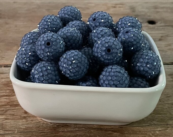 20mm Light Navy Blue Bumpy Rhinestone Bubblegum Chunky Bead, 10 Count ...