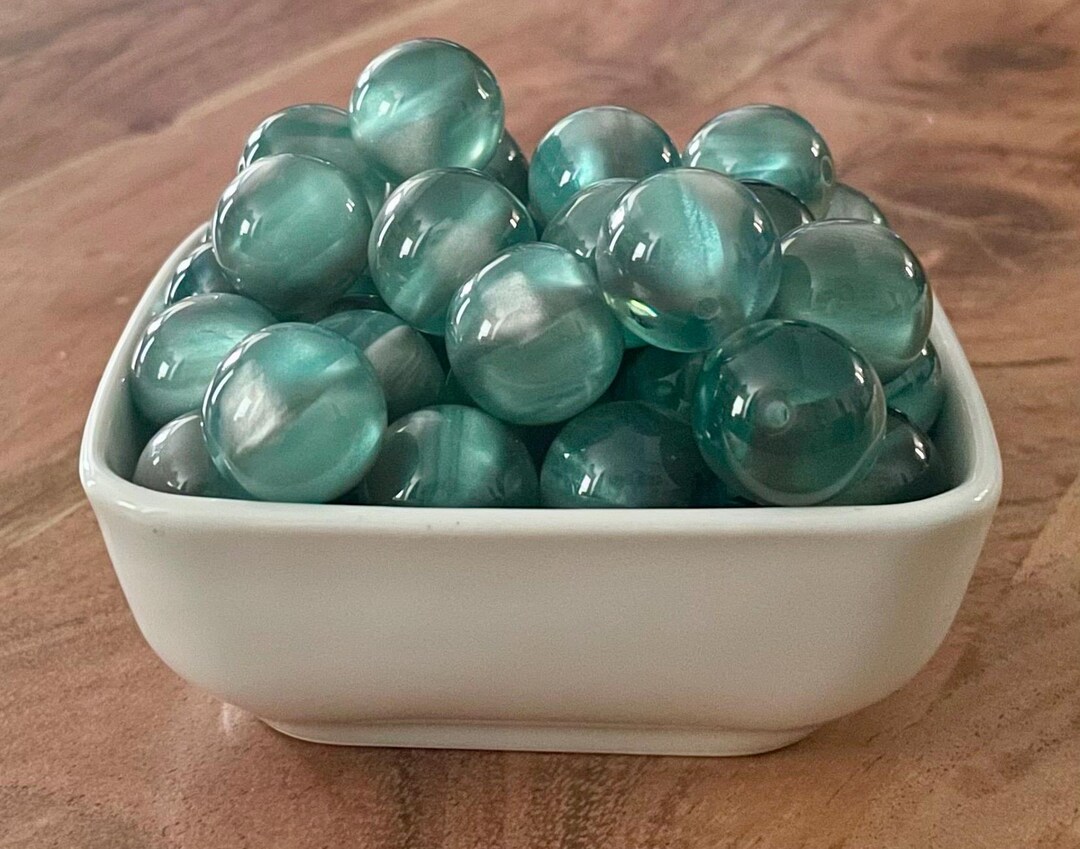 20mm Transparent Mint Green With Gray Pearly Luster Chunky Bead, 10 ...
