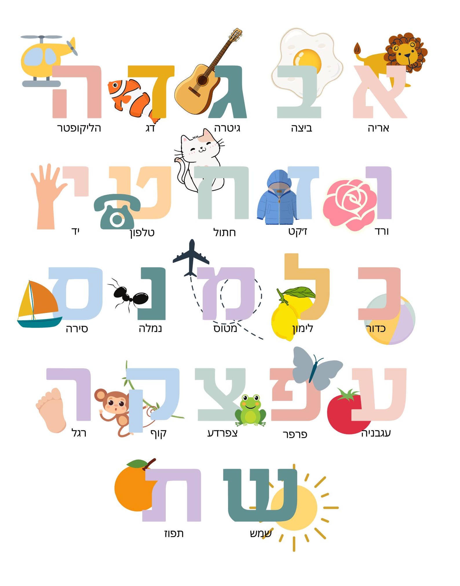 Hebrew Aleph Bet Poster | Printable Jewish Art | Hebrew Education ...