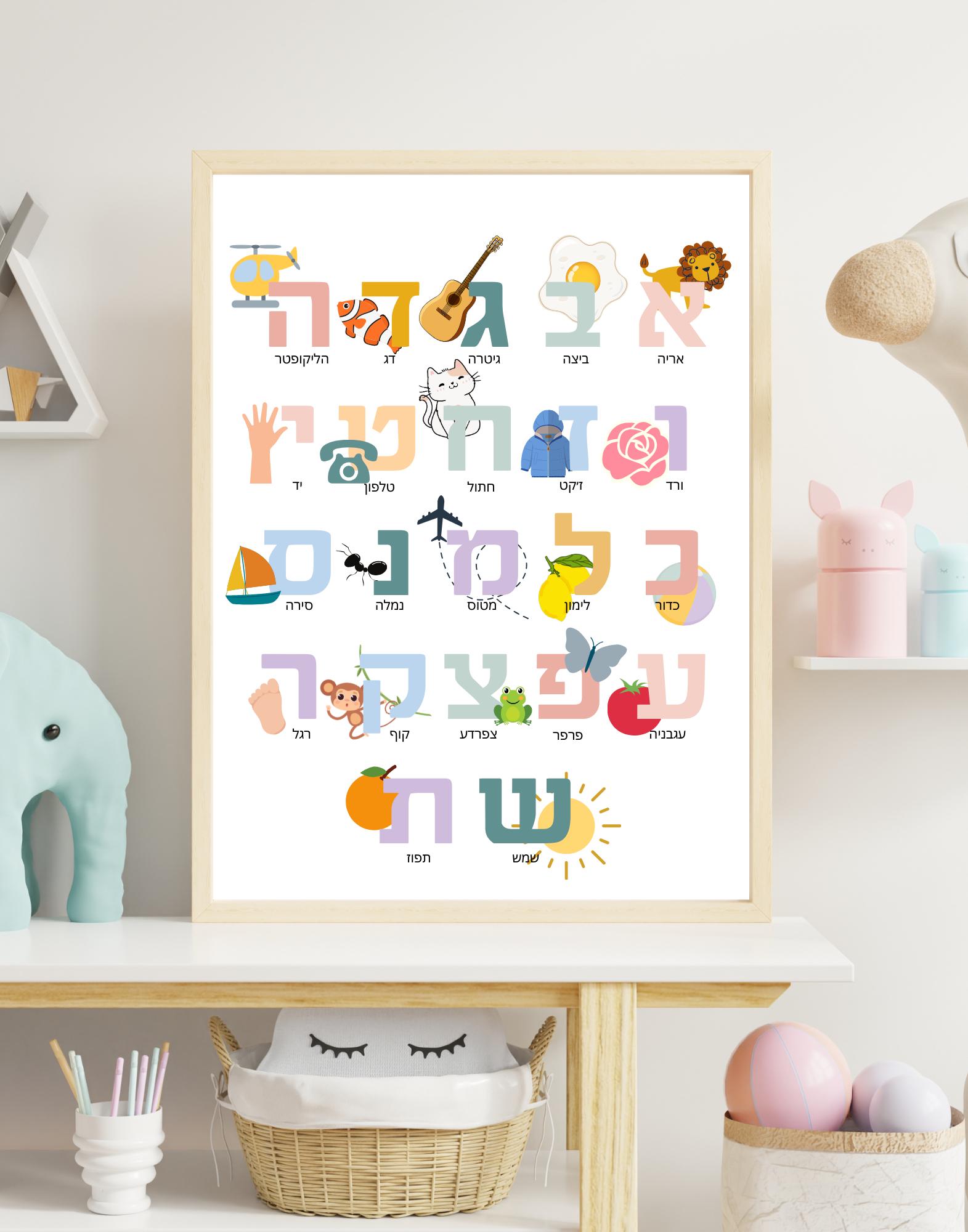 Hebrew Aleph Bet Poster | Printable Jewish Art | Hebrew Education ...