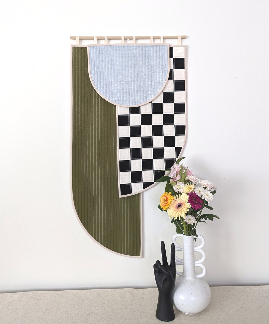 Quilted Wall Hanging - Color Block Checkered Arch Shapes in Green, Blue ...