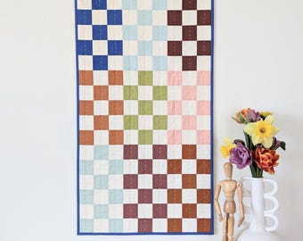 Hand Quilted Black Checkerboard Wall Hanging - Semi Circle Tapestry ...