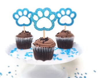 Paw Print Cupcake Toppers for Dog Birthday Party Set of 6 | Etsy