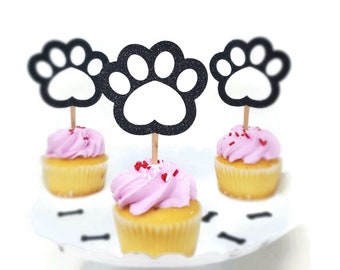 Paw Print Cupcake Toppers for Dog Birthday Party Set of 6 | Etsy