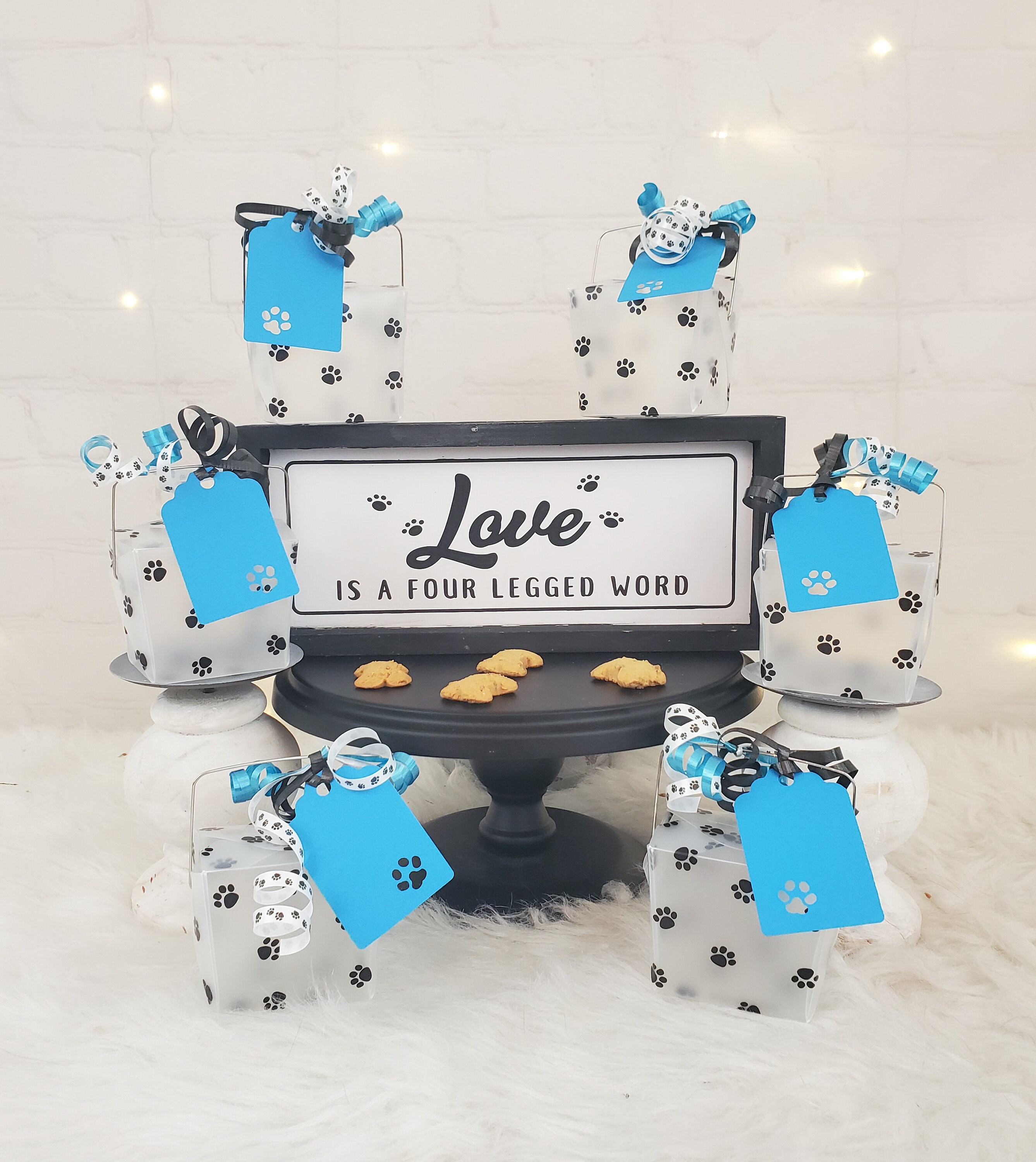 Paw Print Favor Boxes for Dog Birthday Party Blue Set of 6 | Etsy
