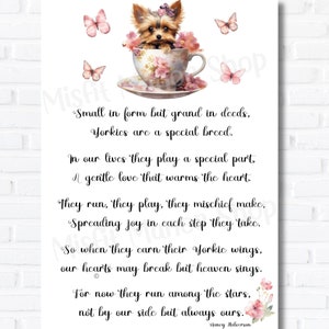 Printable Dog Sympathy Card for Loss of Yorkie, Digital Download ...