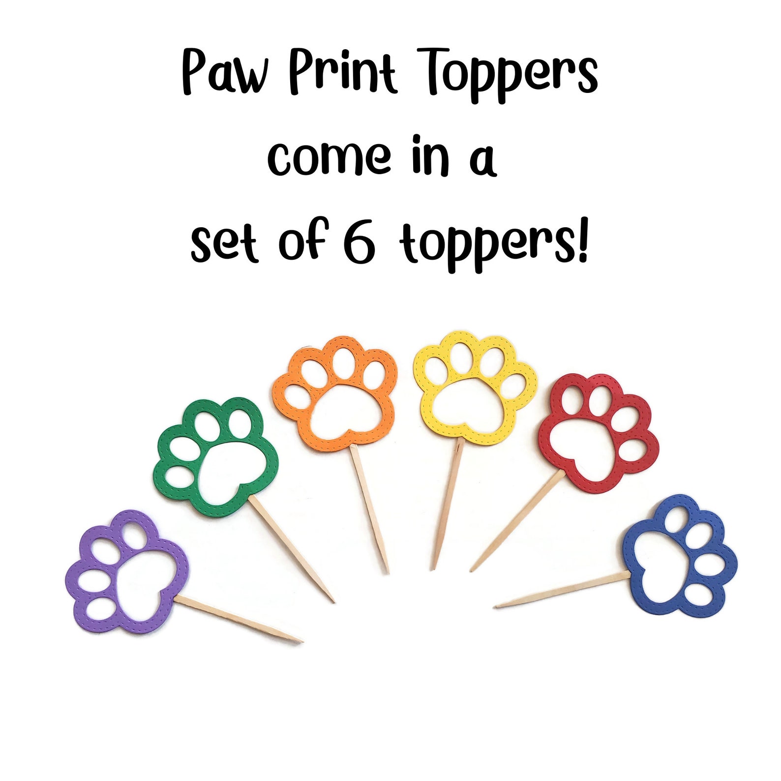 Paw Print Cupcake Toppers for Dog Birthday Party Set of 6 | Etsy