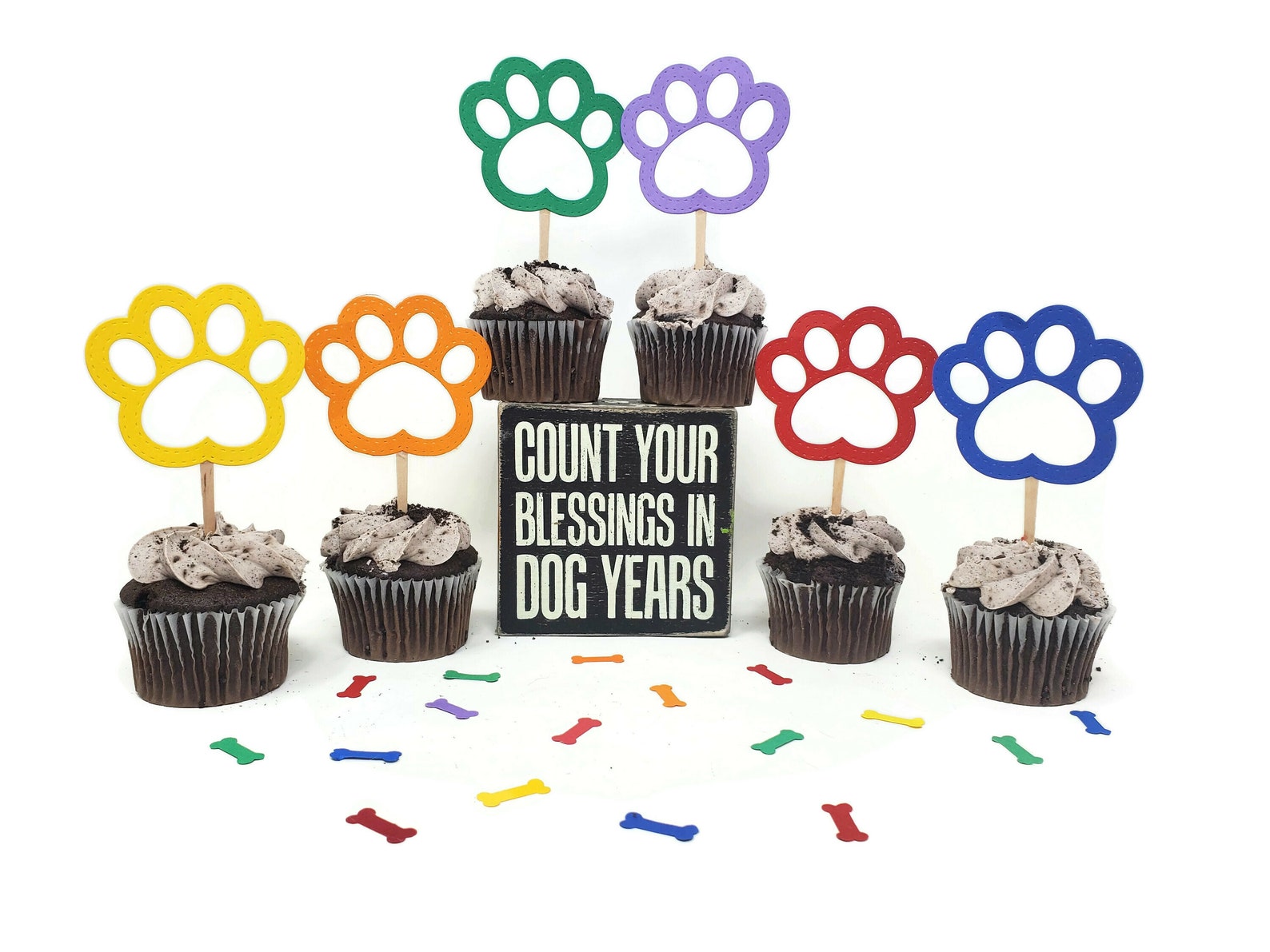 Paw Print Cupcake Toppers for Dog Birthday Party Set of 6 | Etsy