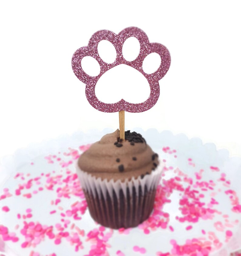 Paw Print Cupcake Toppers for Dog Birthday Party Set of 6 | Etsy