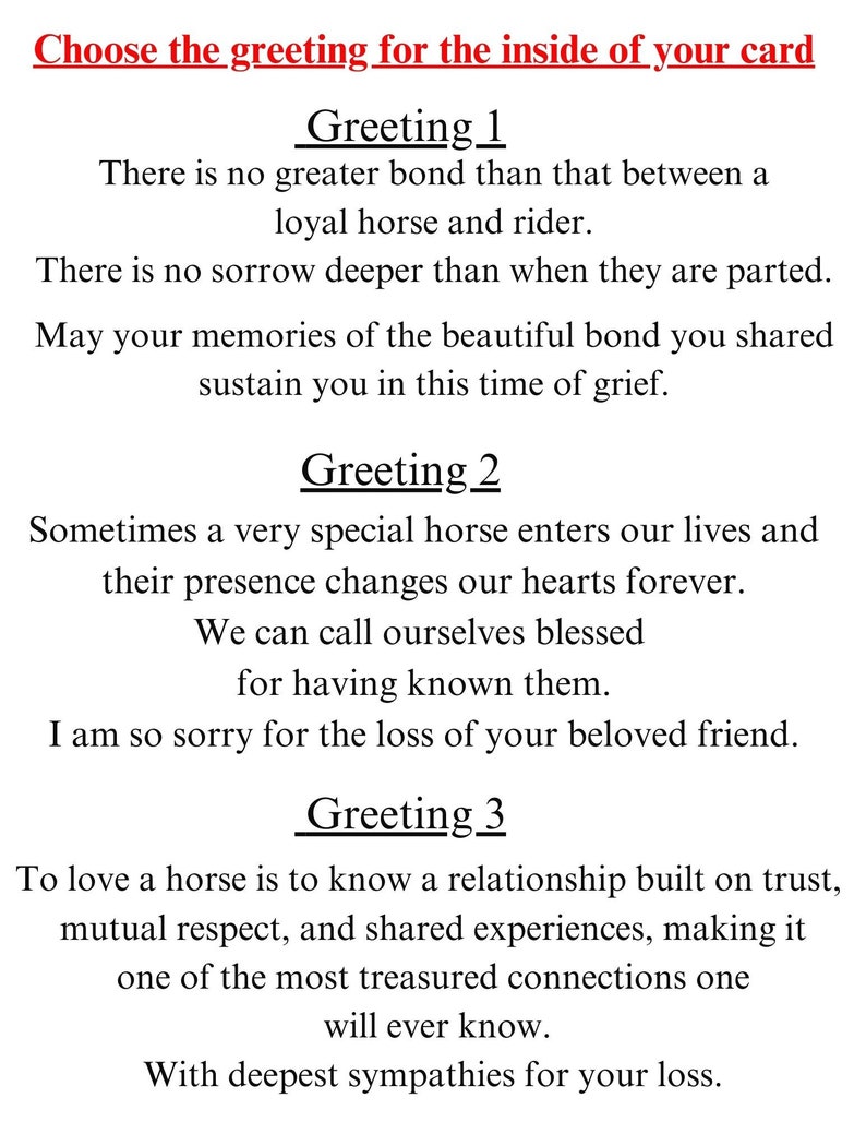 Horse Sympathy Card, Bereavement for Horse, Condolence for Horse ...