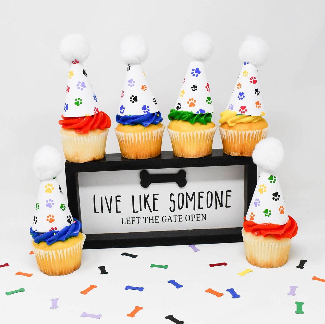 Rainbow Paw Print Cupcake Toppers for Dog Birthday Party, Puppy Party ...
