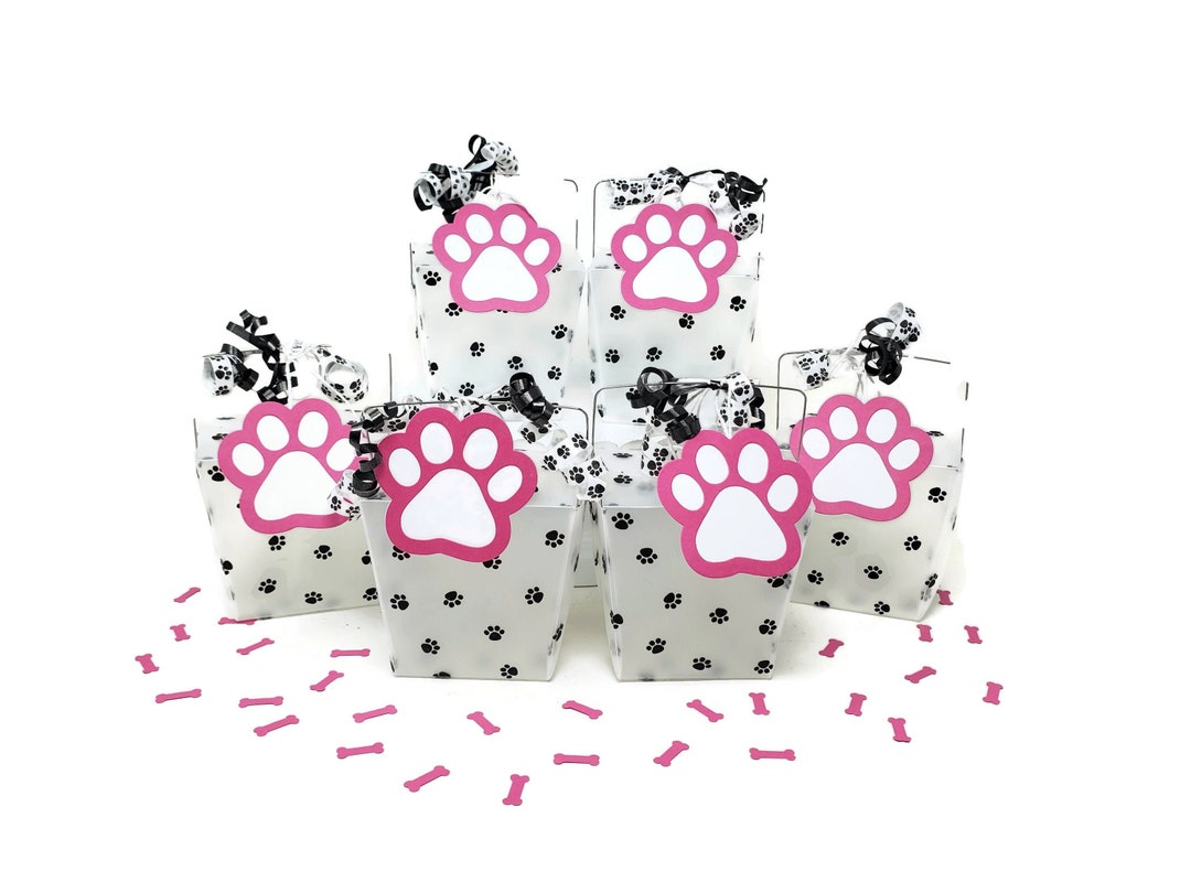 Paw Print Favor Boxes for Dog Birthday Party, Puppy Party Favors, to Go ...