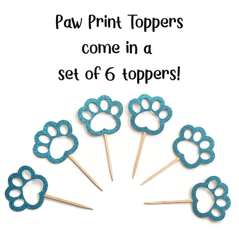 Paw Print Cupcake Toppers for Dog Birthday Party Set of 6 - Etsy