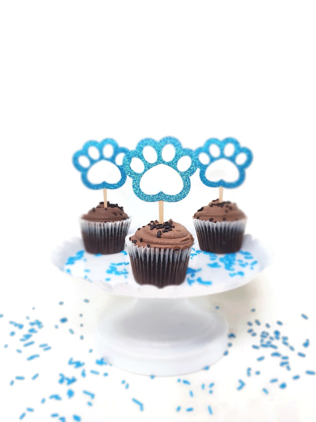 Paw Print Cupcake Toppers for Dog Birthday Party, Set of 6, Blue - Etsy