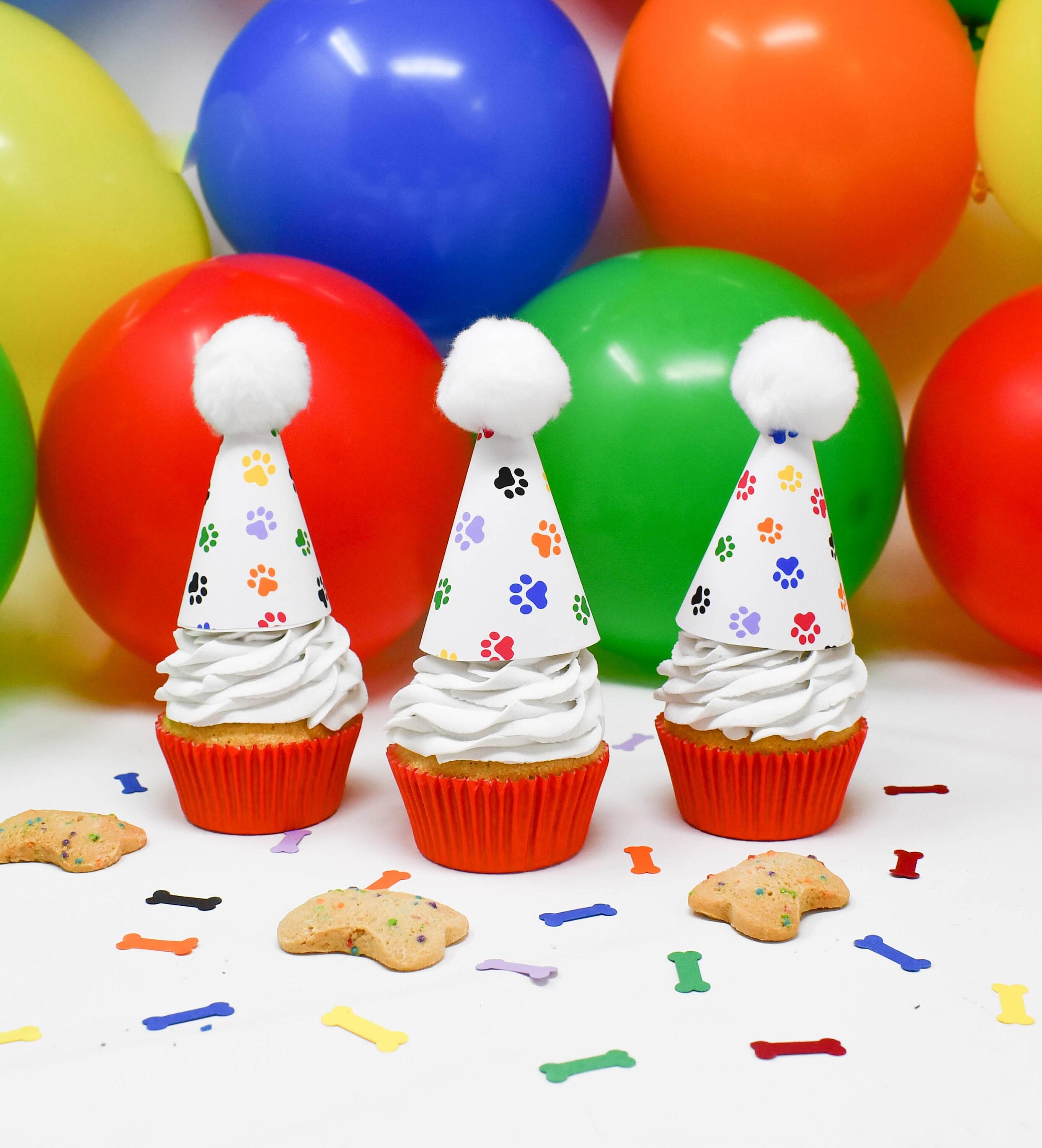 Rainbow Paw Print Cupcake Toppers for Dog Birthday Party, Puppy Party ...