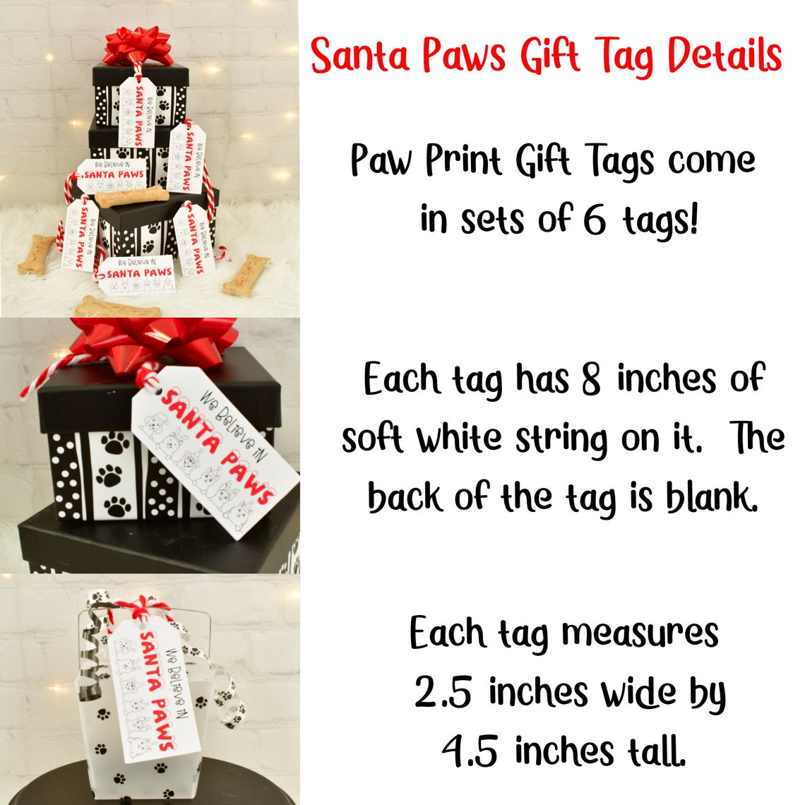 Paw Print Christmas Gift Tags, Santa Paws, Pet Themed Gift Tags, Dog ...
