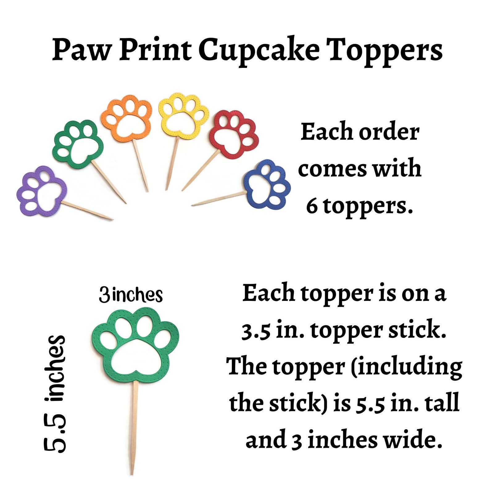 Paw Print Cupcake Toppers for Dog Birthday Party Set of 6 | Etsy