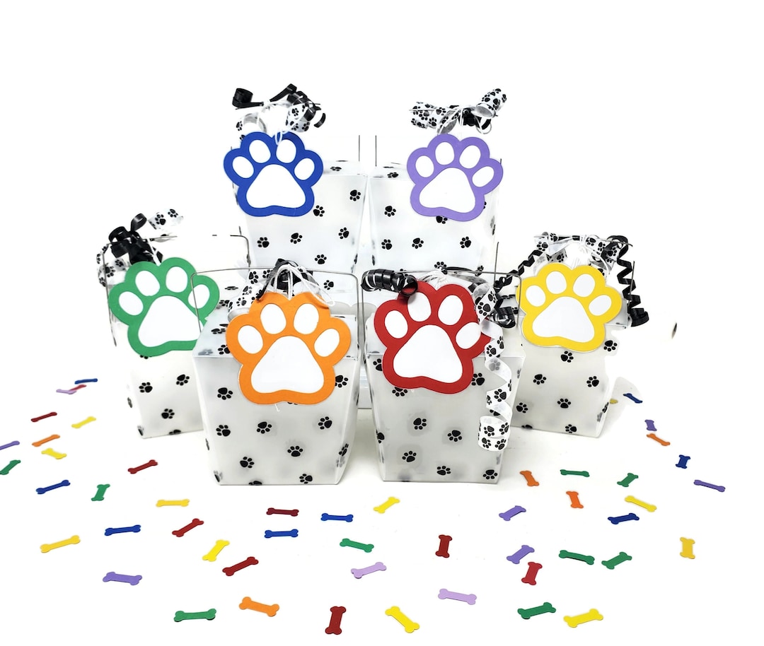 Paw Print to Go Boxes for Dog Birthday Party, Puppy Party Favors, Set ...