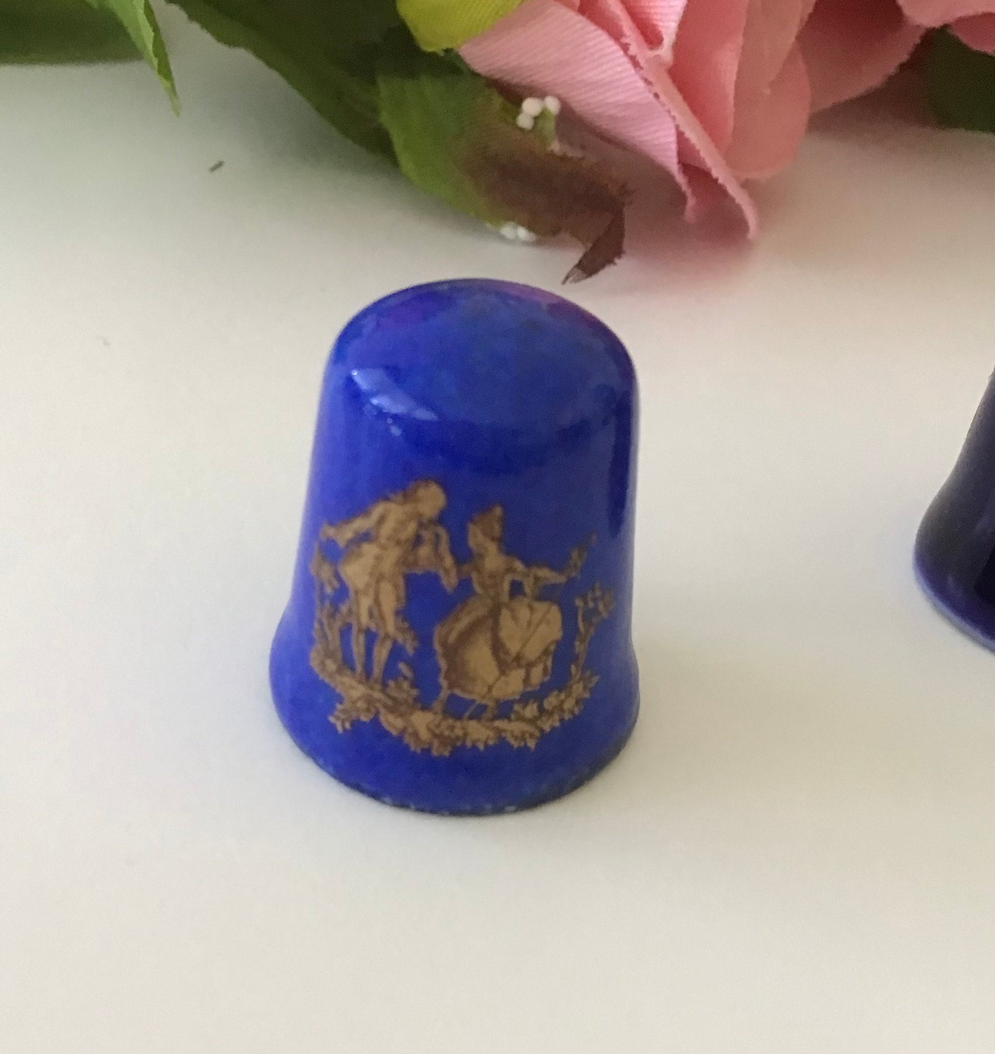 Vintage Limoges France Thimbles Blue and Gold Ceramic / Porcelain ...