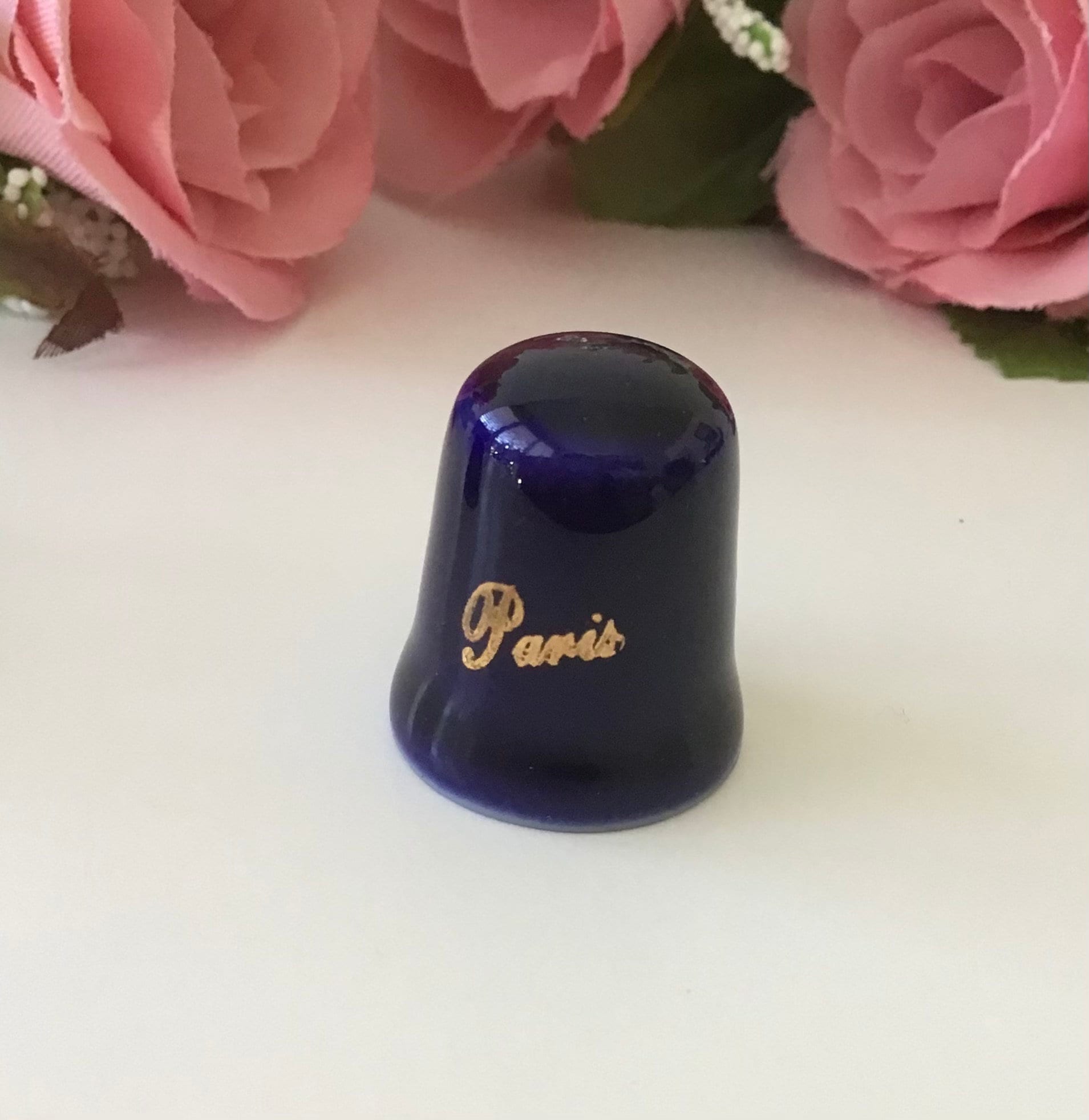 Vintage Limoges France Thimbles Blue and Gold Ceramic / Porcelain ...