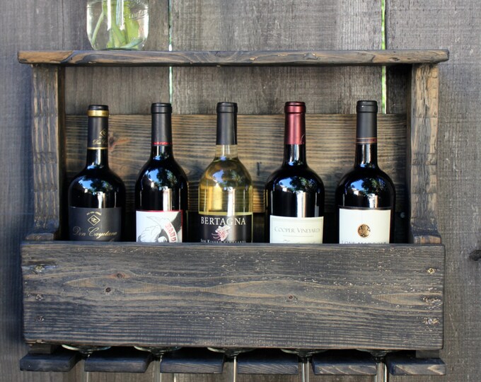 Reclaimed Wood Rustic Wine Rack Glass Holder With Shelf in - Etsy