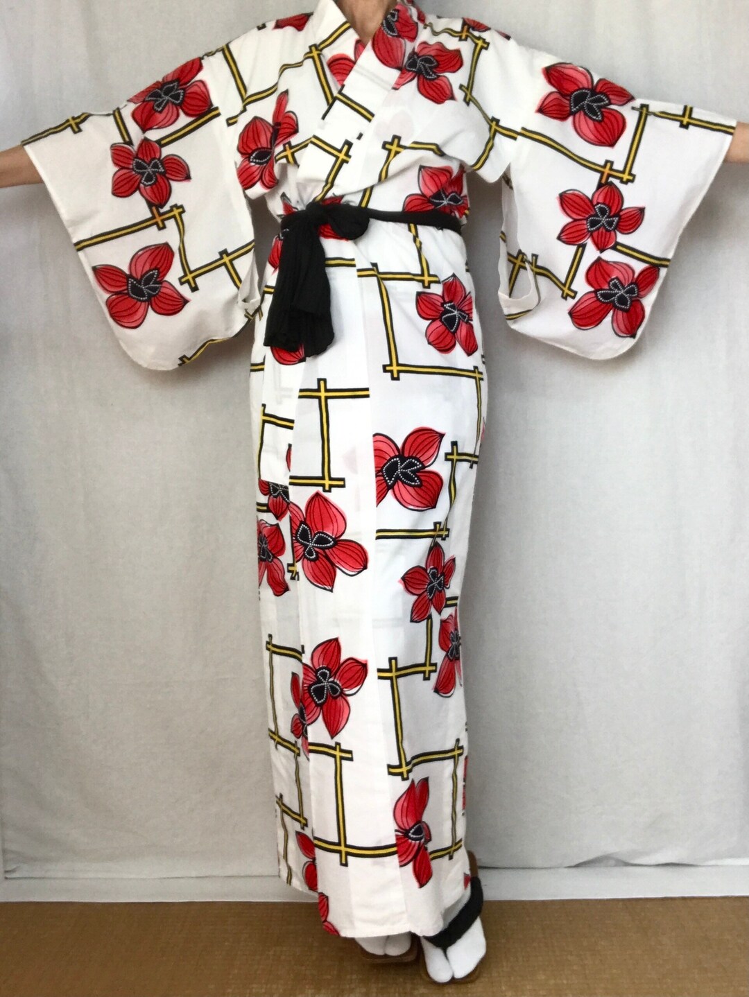 Yukata Kimono Robe | Woman's Japanese Floral Dress | Long Cotton Summer ...