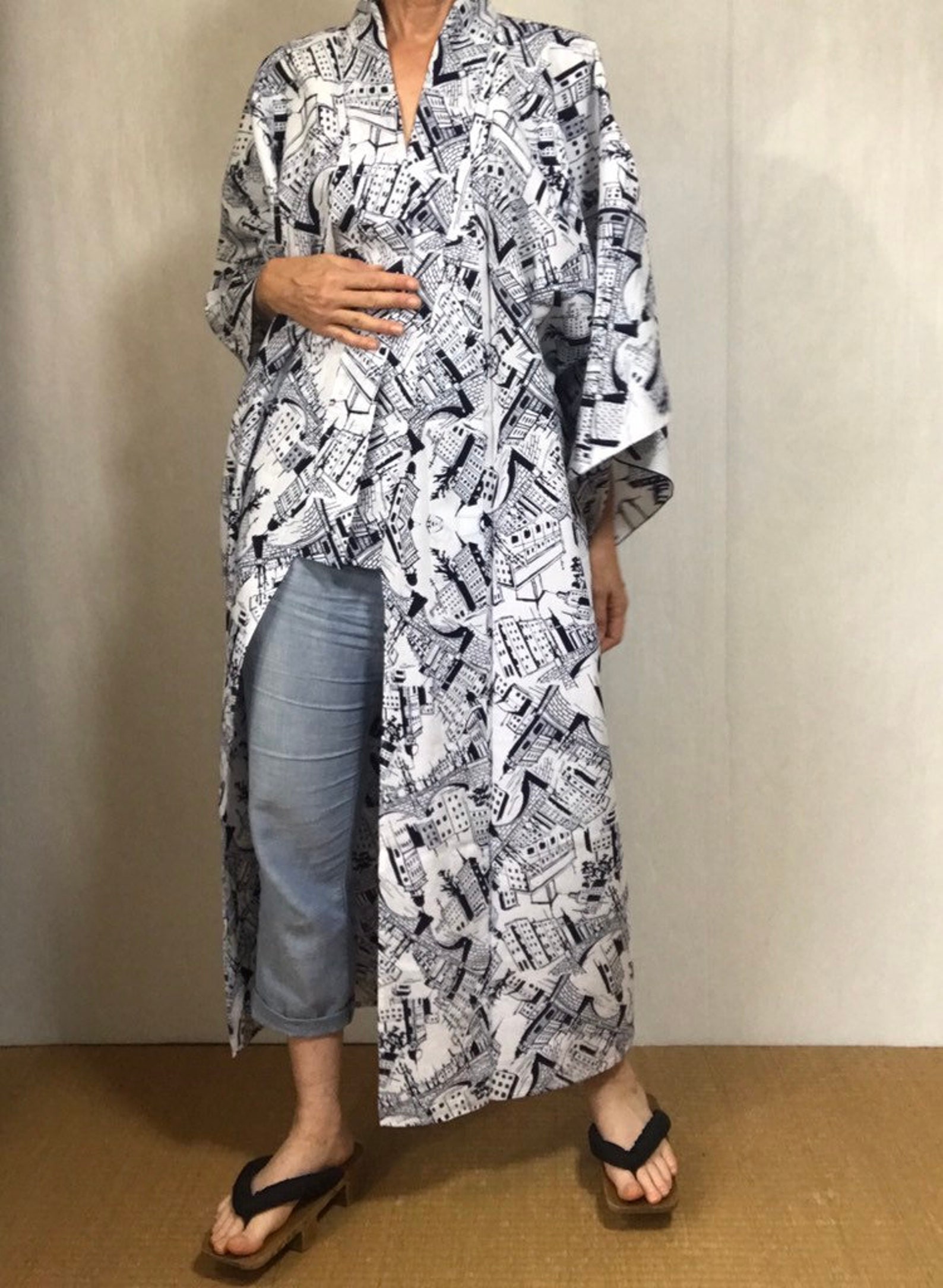 Japanese Kimono Robe Men's Cotton Yukata Blue White | Etsy