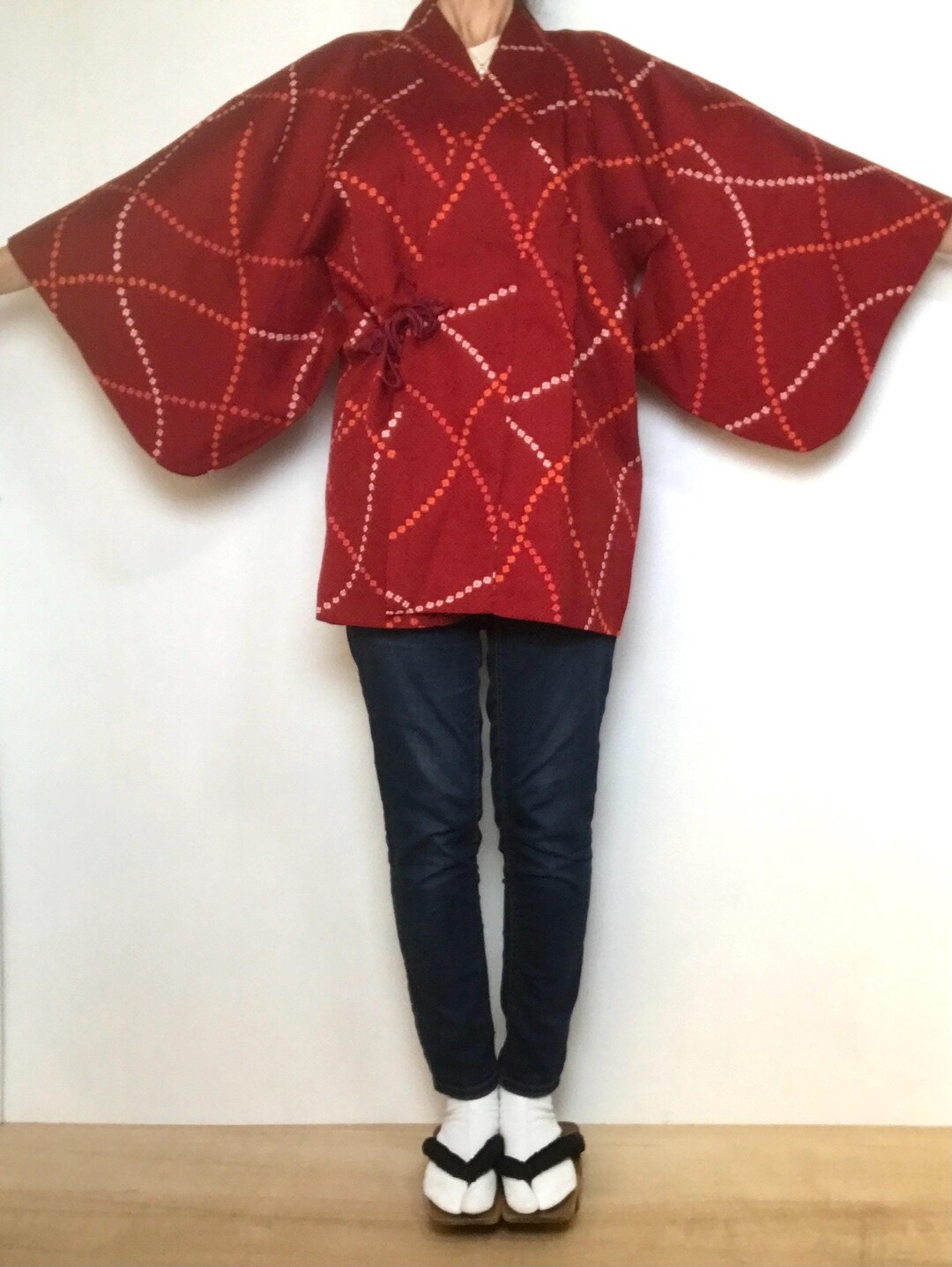Cute Haori Kimono Jacket W/ Side Ties Women's Vintage Cardigan Japanese ...