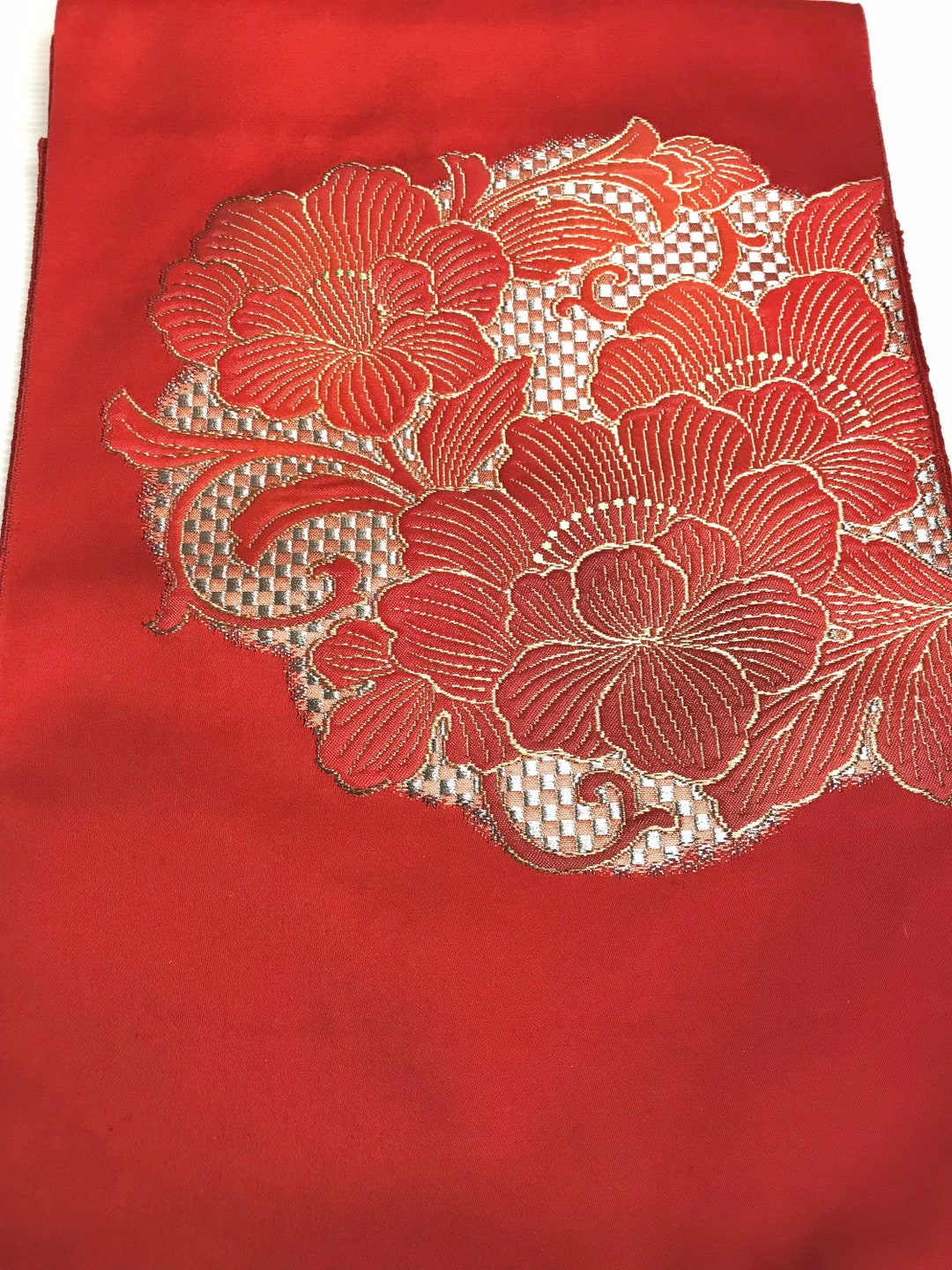 Tomato Red Obi Belt Floral Womans Kimono Robe Wedding Sash - Etsy