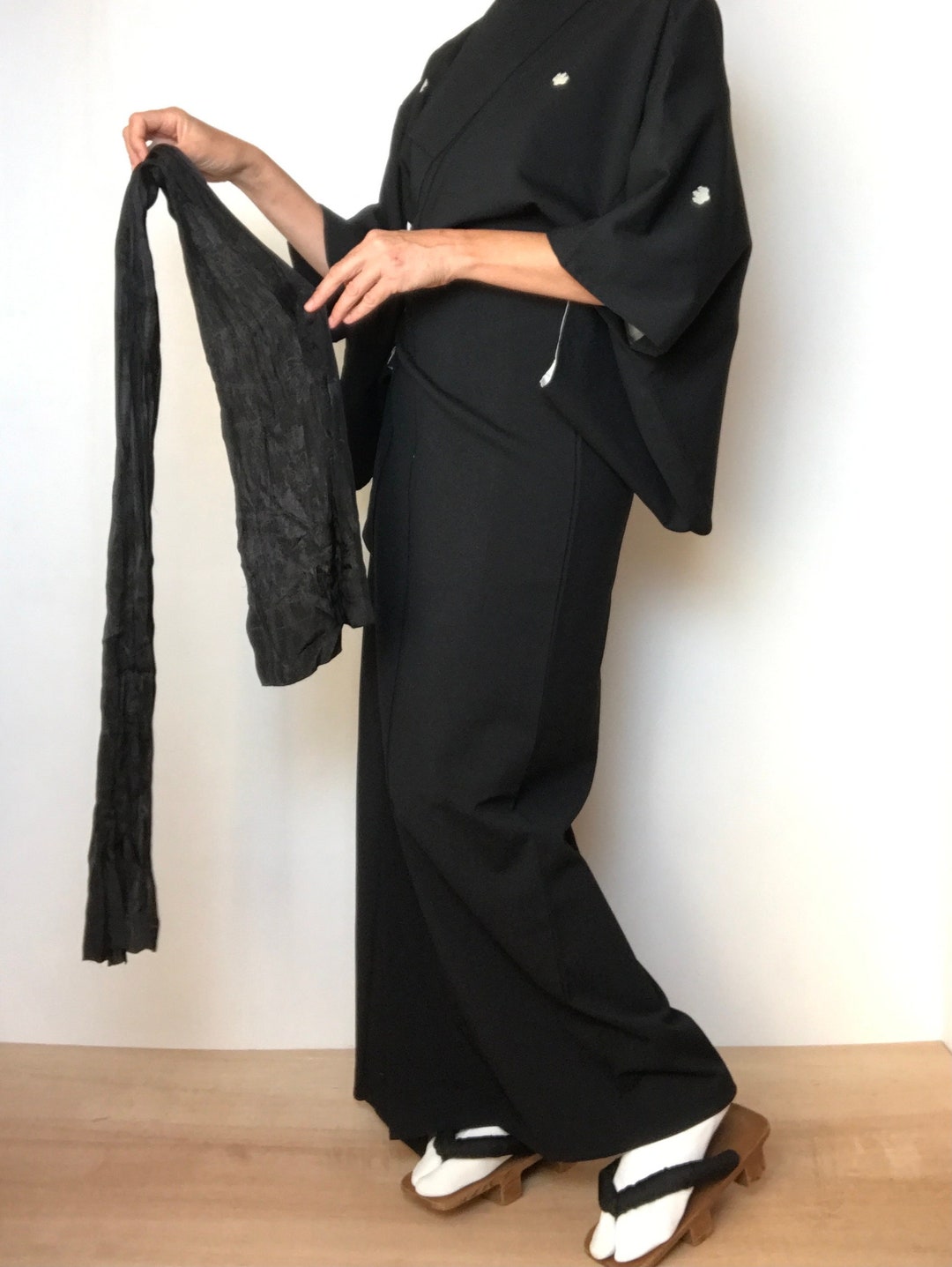 Black Kimono Sash Obi Sash Silk Obiage Japanese Silk Scarf Heko Obi ...