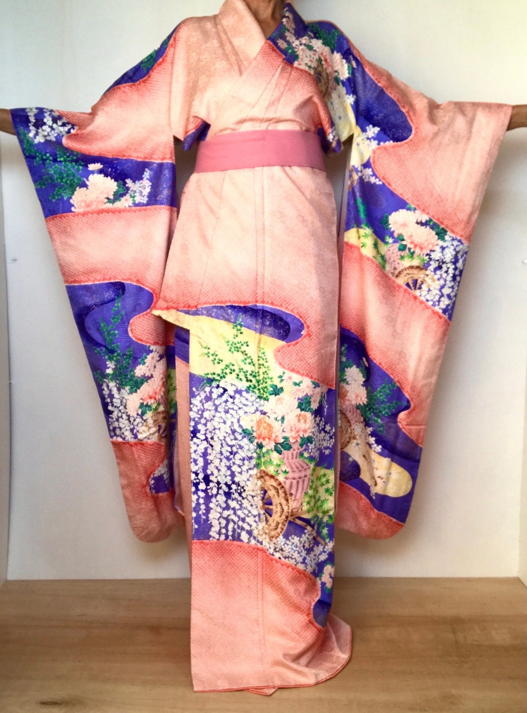Shibori Kimono Embroidered Furisode Silk Wedding Kimono Long Sleeve ...