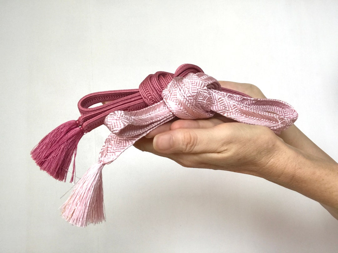 Obi Cord Set Silk Obijime Japanese Kimono Cord Pale Pink Berry Obi Jime ...