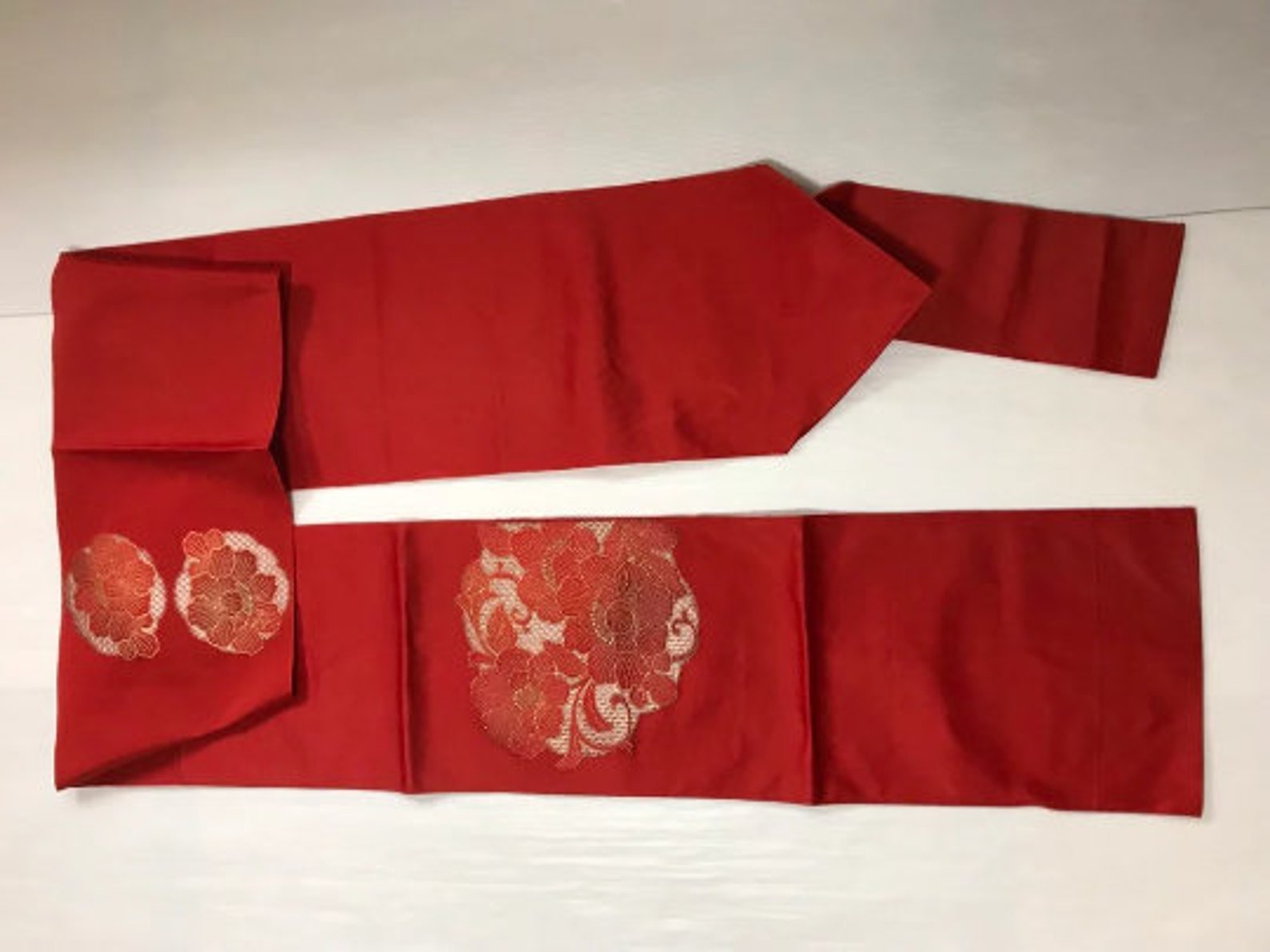 Tomato Red Obi Belt Floral Womans Kimono Robe Wedding Sash - Etsy