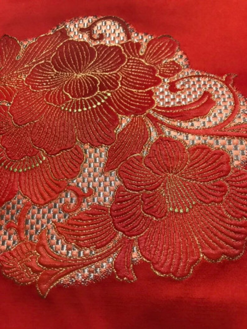 Tomato Red Obi Belt Floral Womans Kimono Robe Wedding Sash - Etsy