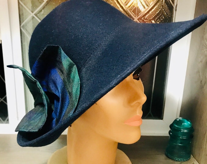 Stunning 1980's 'viv Knowland' Lady Di Hat 100% Pure Navy Wool Felt ...