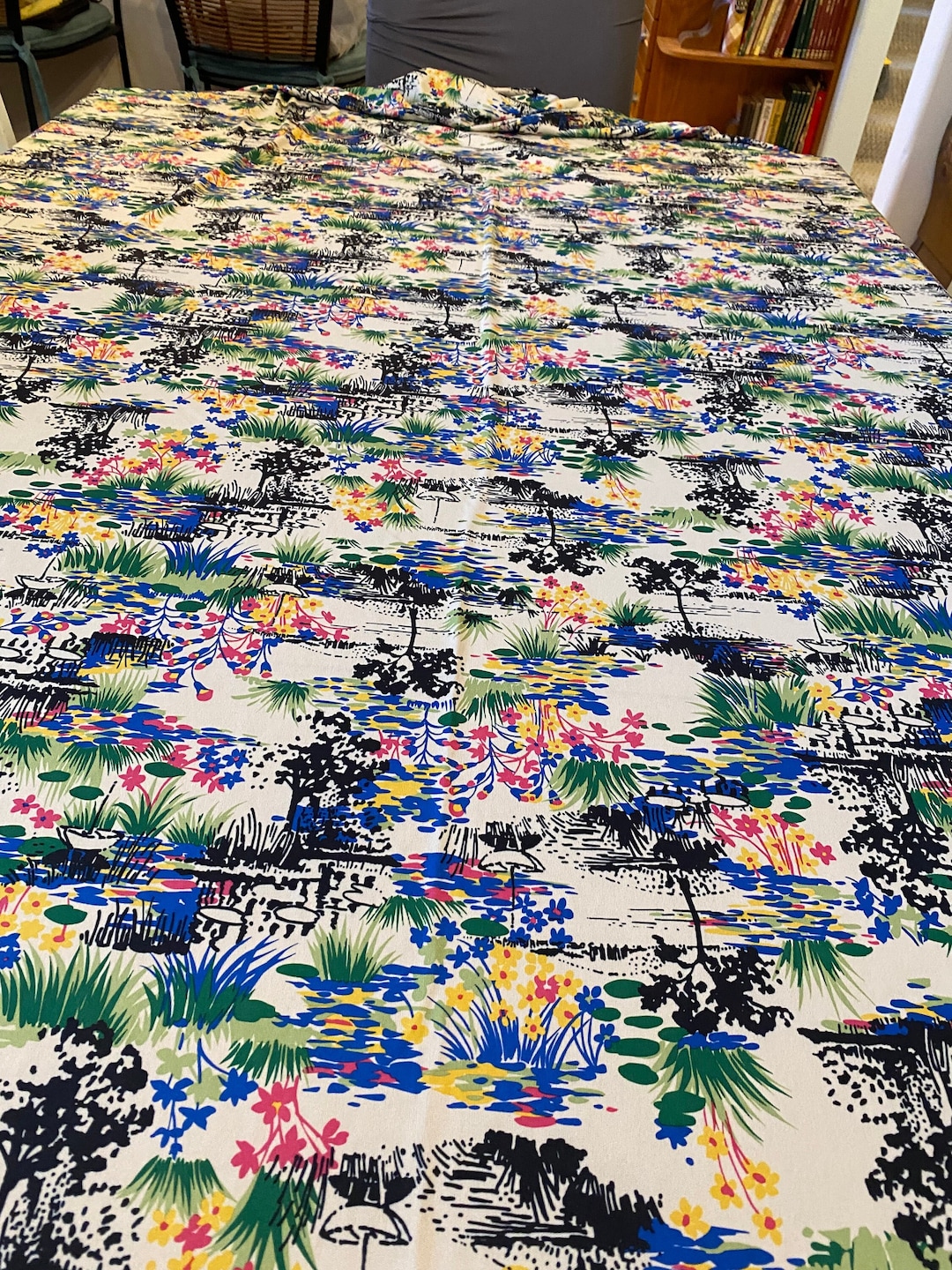 Vintage 1960's Asian Exotic Garden Themed Fabric / Backcloth 61" X 128 ...