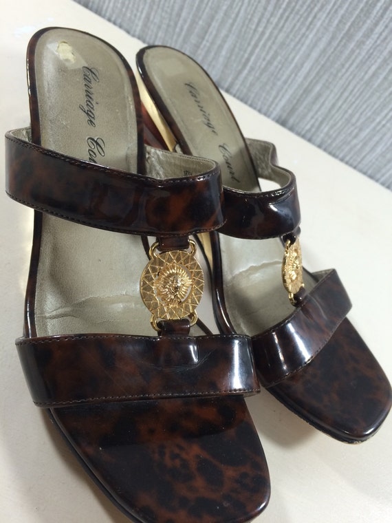 Retro Gold Tone Lucite Wedged Backless Sandals by Car… - Gem