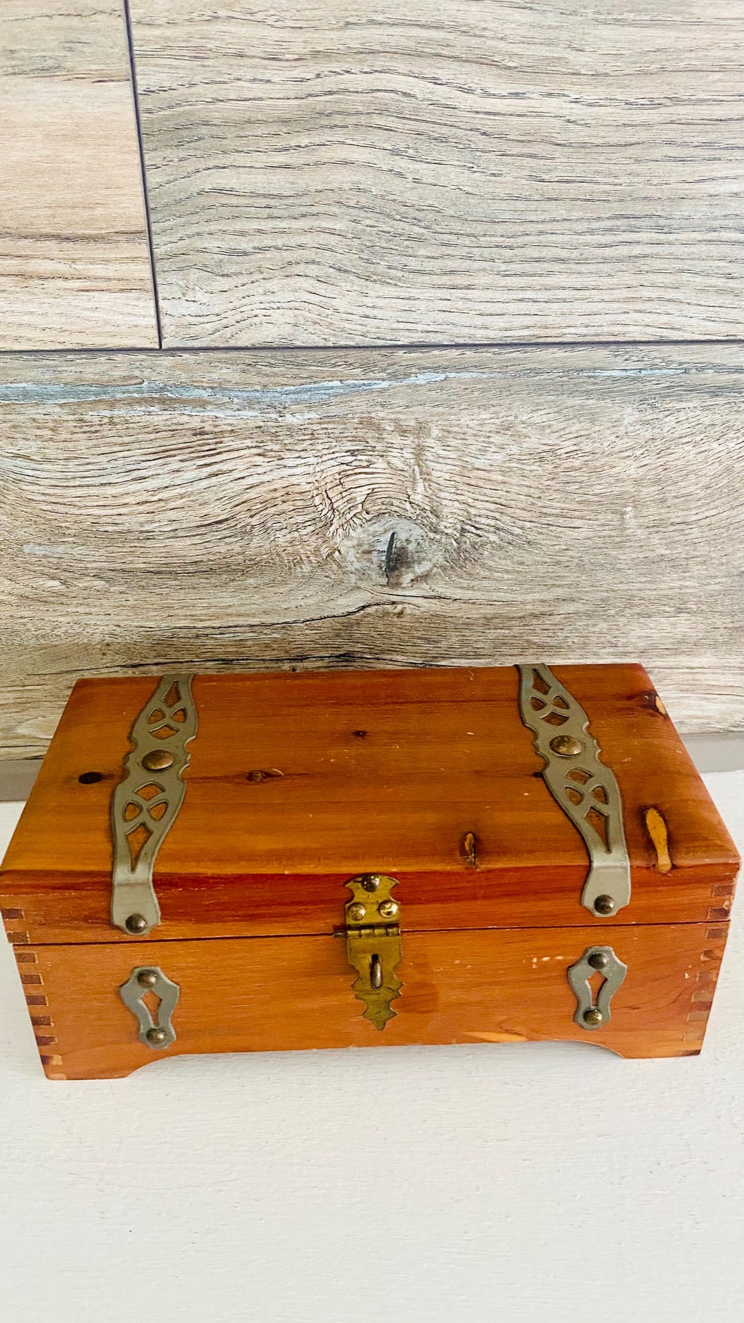 Vintage Cedar Jewelry Box: Treasure Chest Style, Brass Accents - Etsy