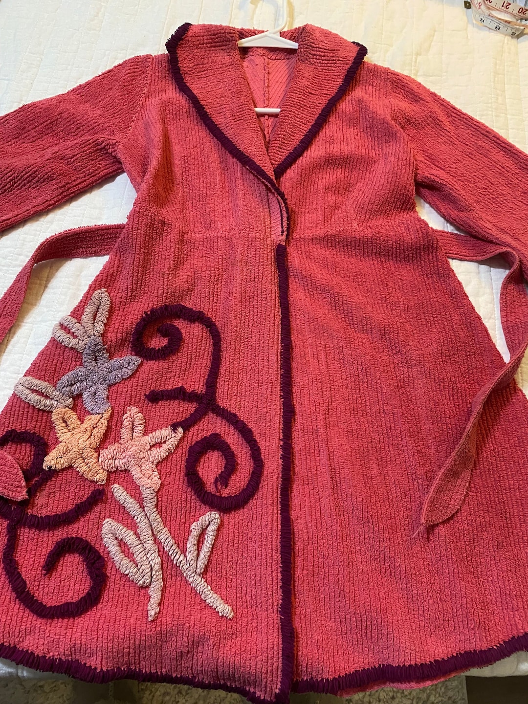 Mid Century Dark Pink Chenille Robe / Cosplay Girls Chenille Robe Girl ...