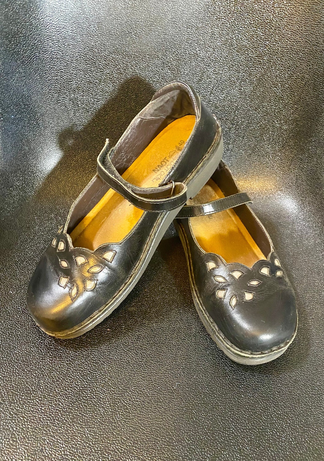 Sweet 'naot' Made in Israel Black Leather Mary Jane Shoes With Lace ...