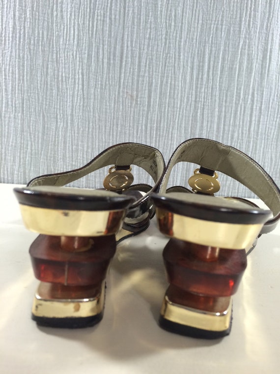Retro Gold Tone Lucite Wedged Backless Sandals by Car… - Gem