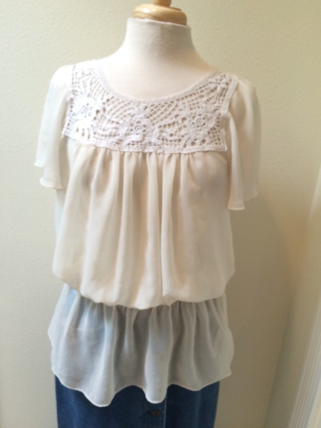 Sheer off White With Lace Detail Tunic/smock Top by Twenty One Size ...
