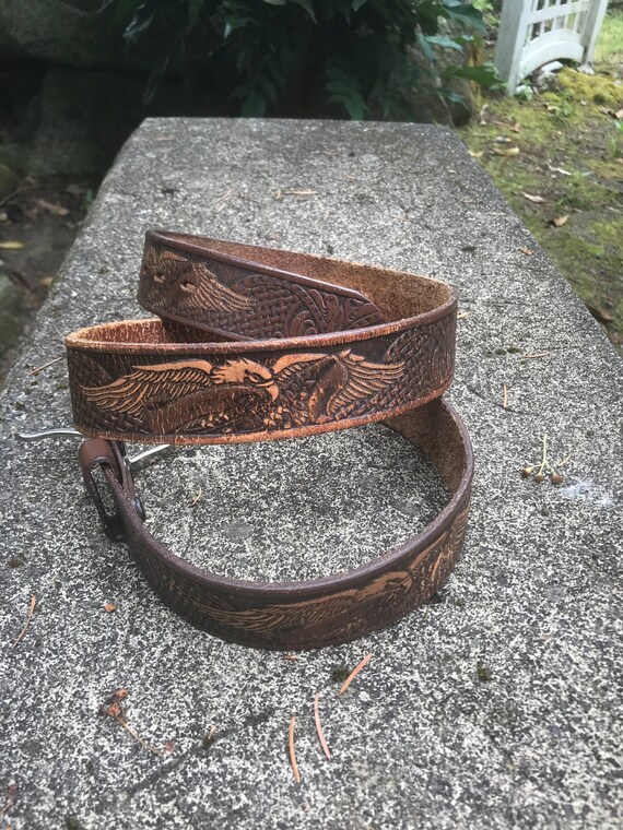 Patriotic Hand Tooled / Eagle Design Brown and Tan Leather - Etsy