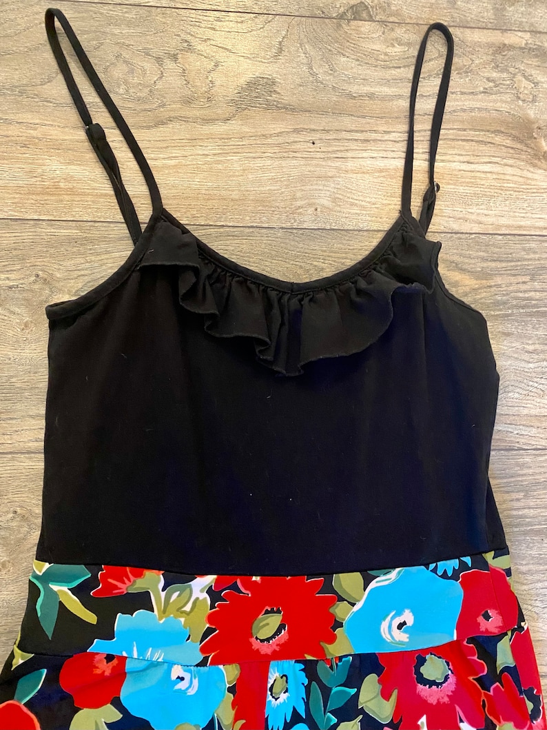 Floral Romper Jumpsuit: 'derek Heart' Black Ruffled Top, Size Medium/large - Etsy