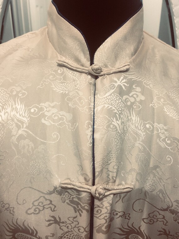 Asian Reversible Silk Dragon Short Smoking Robe Size … - Gem