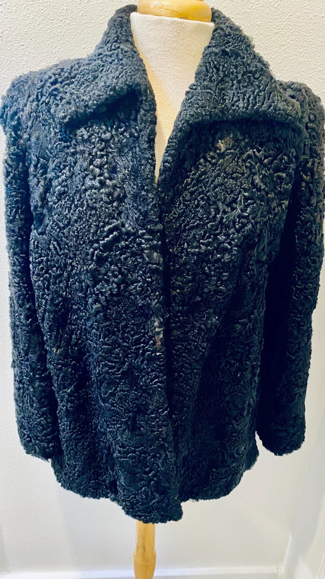Vintage 1940's Authentic Black Curly Lamb Wool Jacket Size Medium ...