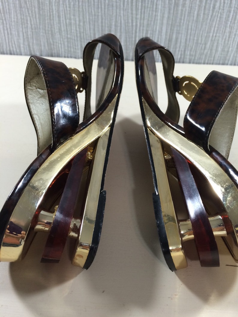 Retro Gold Tone Lucite Wedged Backless Sandals by Carriage - Etsy