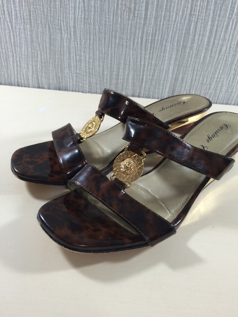 Retro Gold Tone Lucite Wedged Backless Sandals by Carriage - Etsy