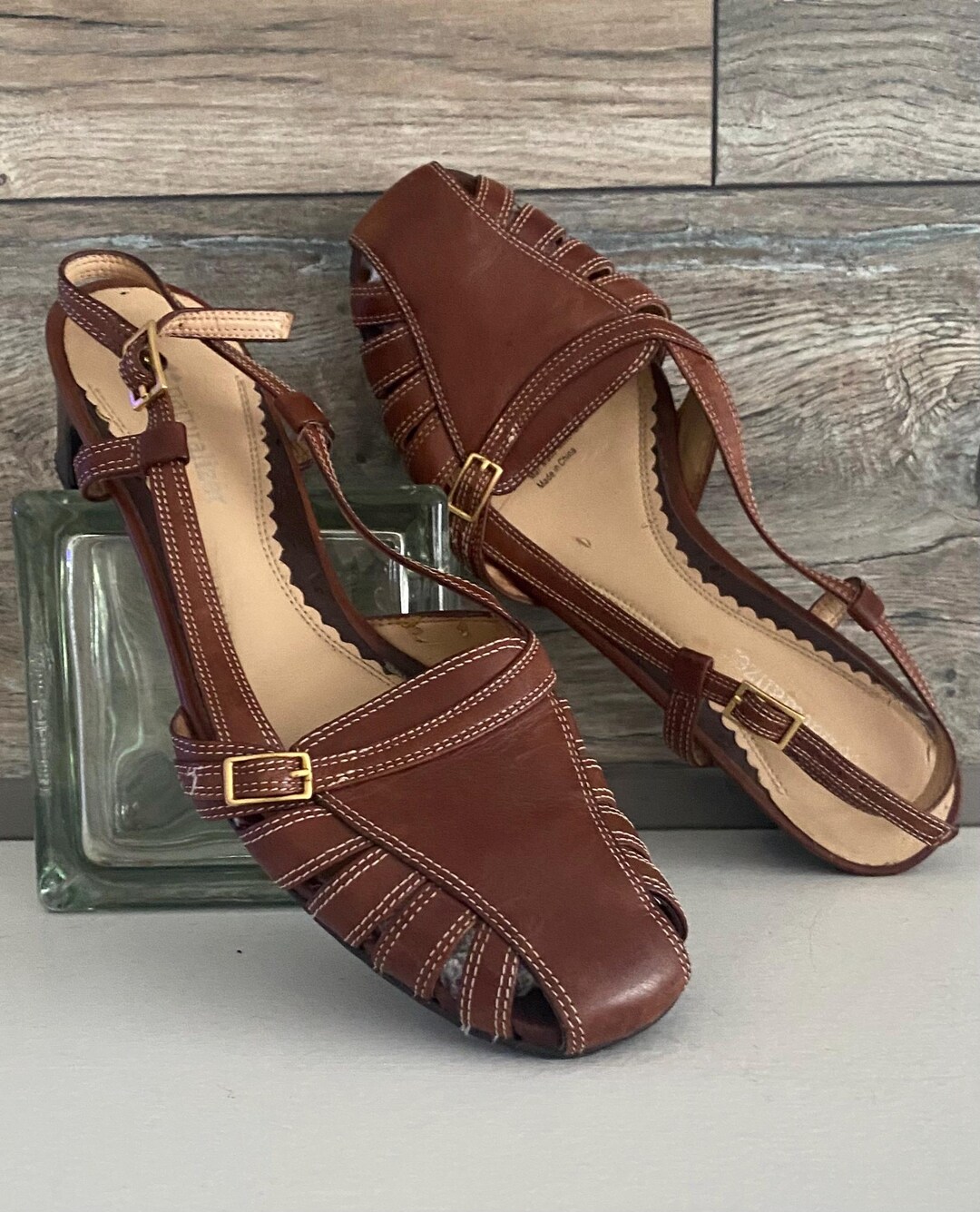 Vintage 'dora' Naturalizer Brown Leather Heeled Sandal Shoes by ...
